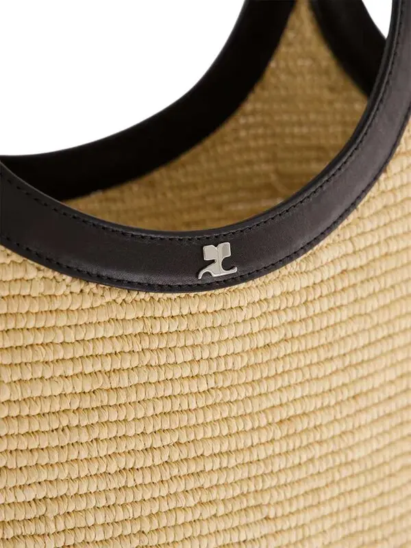 COURREGES Raffia Tote Bag With Leather Trim