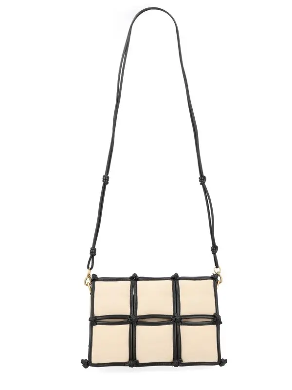 Cult Gaia Woven Canvas Shoulder Bag With Leather Trim
