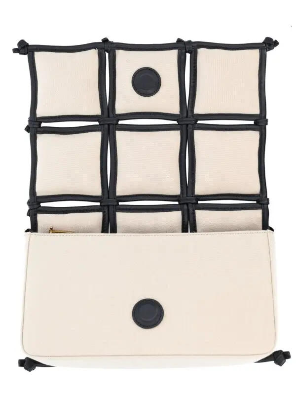 Cult Gaia Woven Canvas Shoulder Bag With Leather Trim