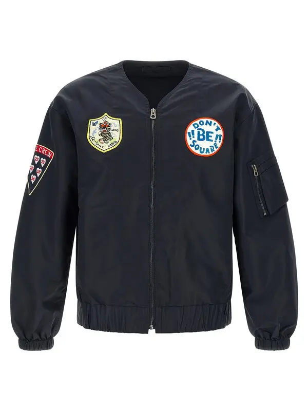 Kenzo Collarless Nylon Bomber Jacket With Patch Embellishments