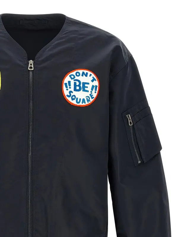 Kenzo Collarless Nylon Bomber Jacket With Patch Embellishments
