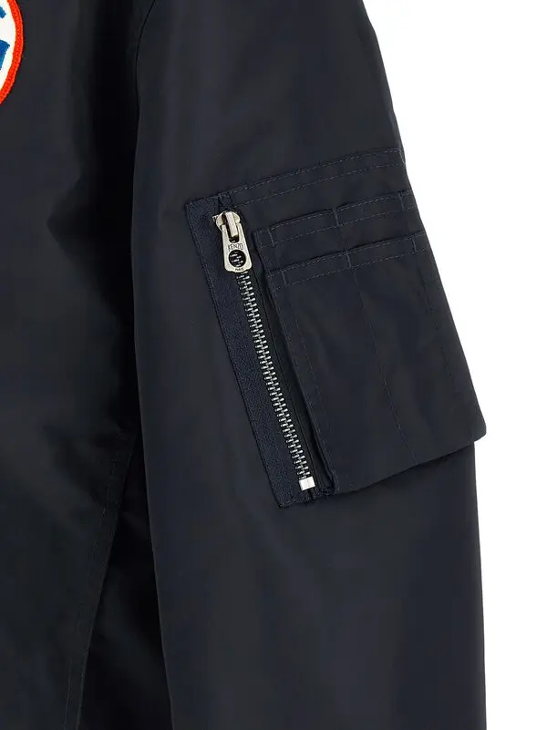 Kenzo Collarless Nylon Bomber Jacket With Patch Embellishments