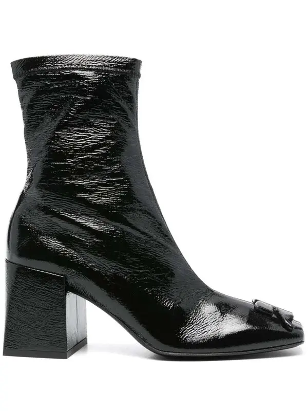 COURREGES Calfskin Glossy Finish Boots With Logo Appliqu - Black