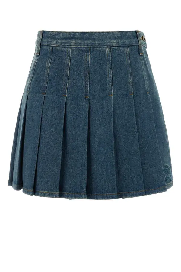 Burberry Stretch Denim Pleated Skirt - Blue