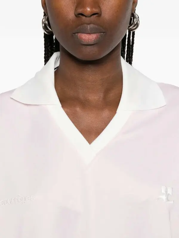 COURREGES V-neck T-shirt With Embroidered Logo