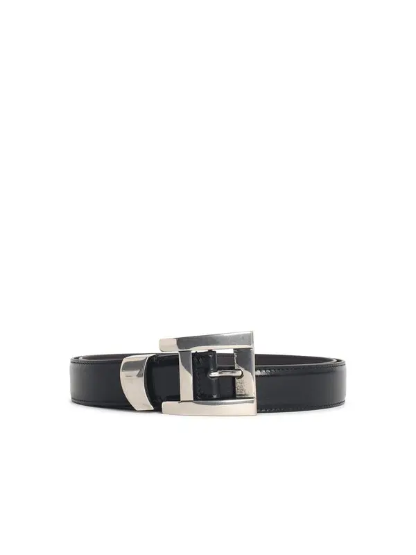Versace Leather Belt With Silver Pin Buckle - Black