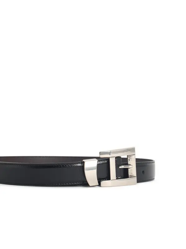 Versace Leather Belt With Silver Pin Buckle - Black