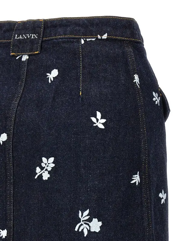 LANVIN Embroidered Denim Wrap Skirt