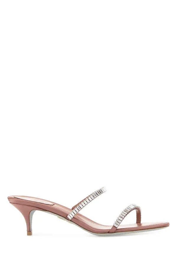 Rene Caovilla Antiqued Satin Embellished Mules - Pink
