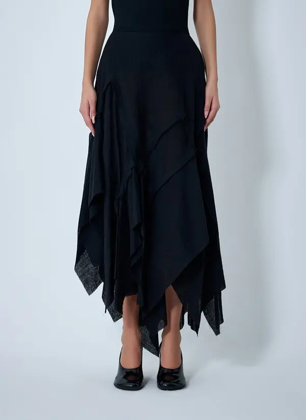 Yohji Yamamoto Gauzed Frilled Midi Skirt - Black