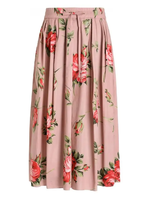 Dolce & Gabbana Rose Bouquet-print Cotton Pleated Skirt - Multicolor