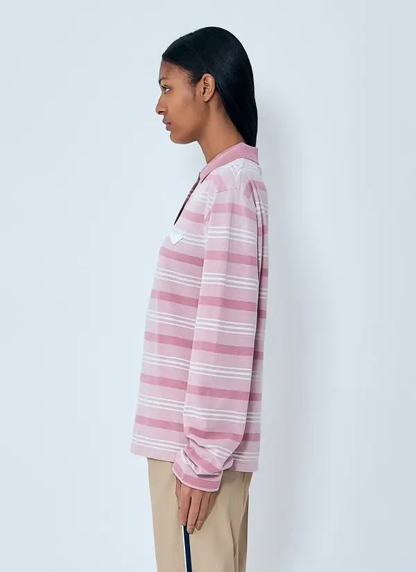 Prada Striped Long Sleeve Piqué Polo Shirt