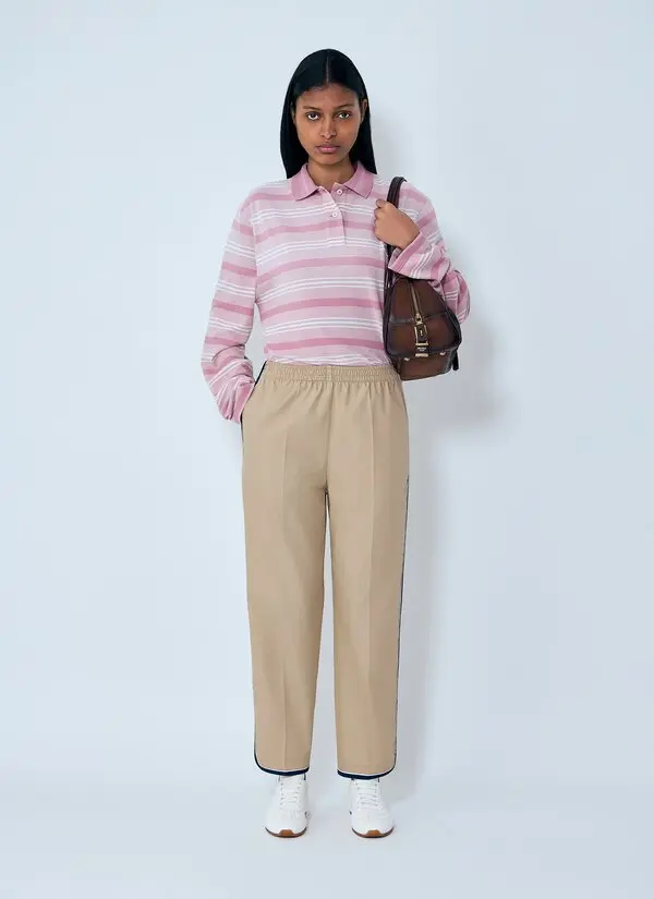 Prada Striped Long Sleeve Piqué Polo Shirt - Gray