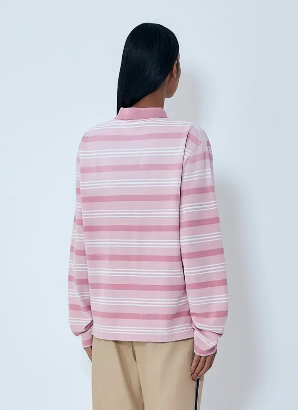 Prada Striped Long Sleeve Piqué Polo Shirt - Gray