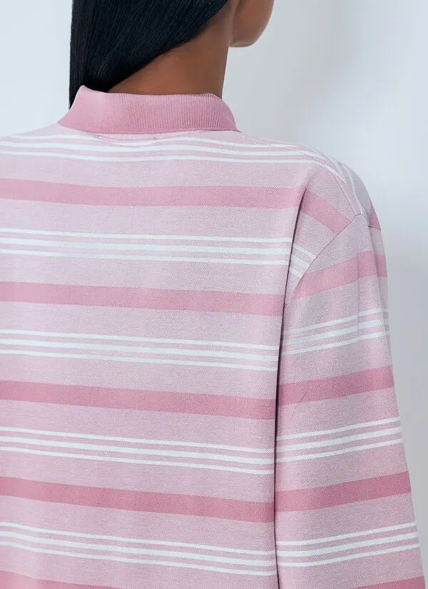 Prada Striped Long Sleeve Piqué Polo Shirt - Gray