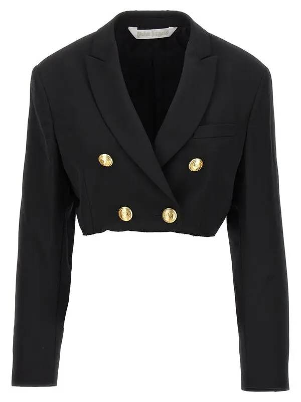 Palm Angels Double-breasted Cropped Blazer - Black