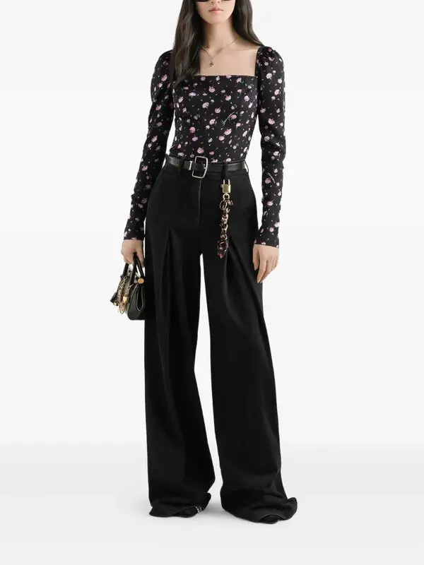 Dolce & Gabbana Carnations Print Silk Top With Gigot Sleeves
