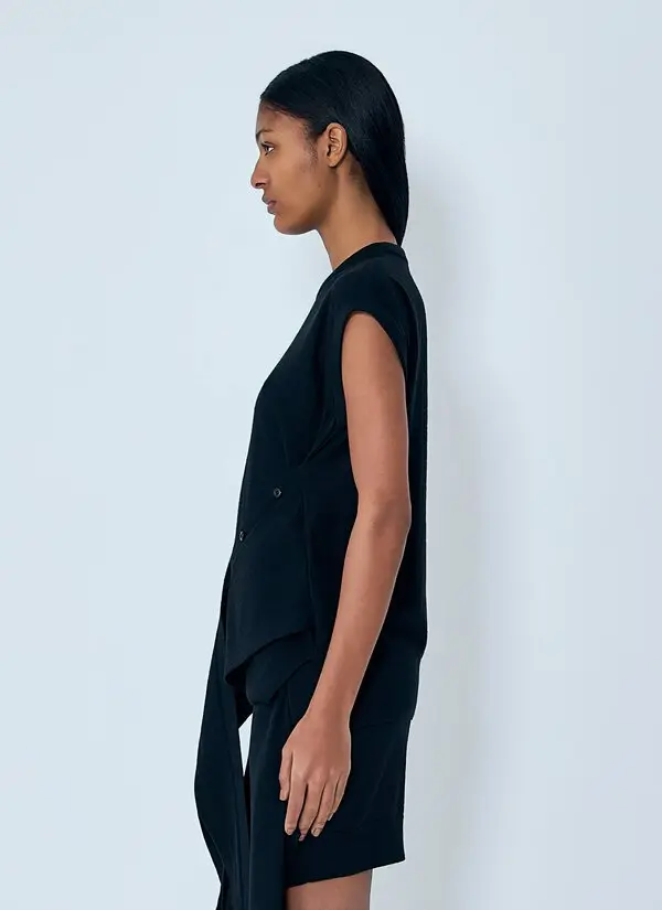 LEMAIRE Sleeveless Asymmetrical Layered Button Detail Top - Black