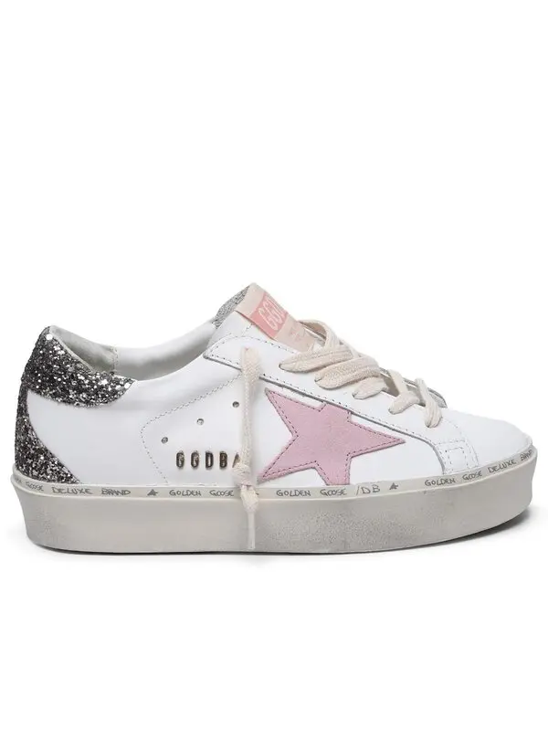 GOLDEN GOOSE Hi Star Classic Leather Sneakers With Glitter Heel - White