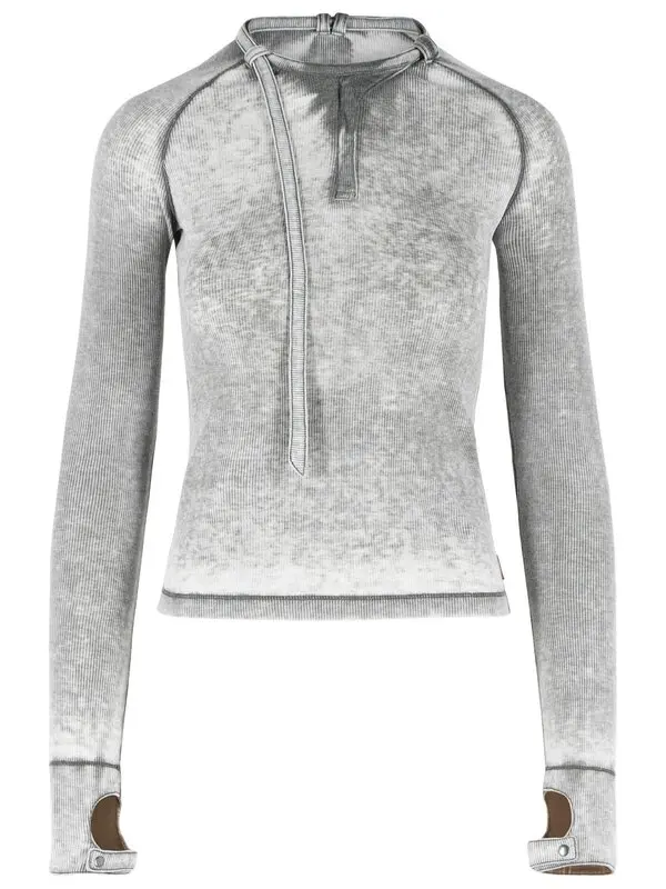 DIESEL® Ribbed Fitted Pullover With Partial Zip - Gray