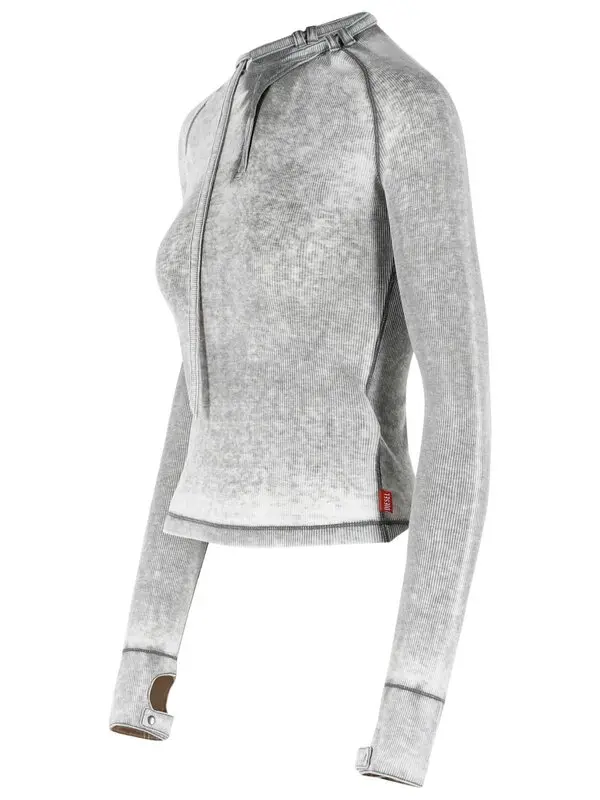 DIESEL® Ribbed Fitted Pullover With Partial Zip - Gray
