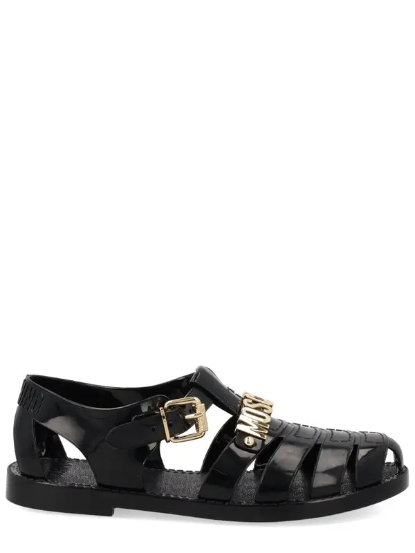 Moschino Jelly Sandals With Gold Tone Logo