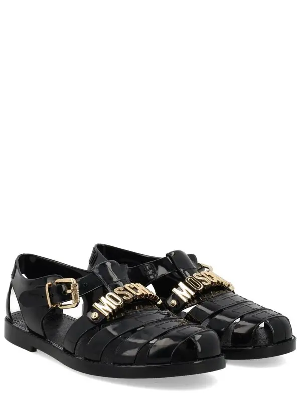 Moschino Jelly Sandals With Gold Tone Logo