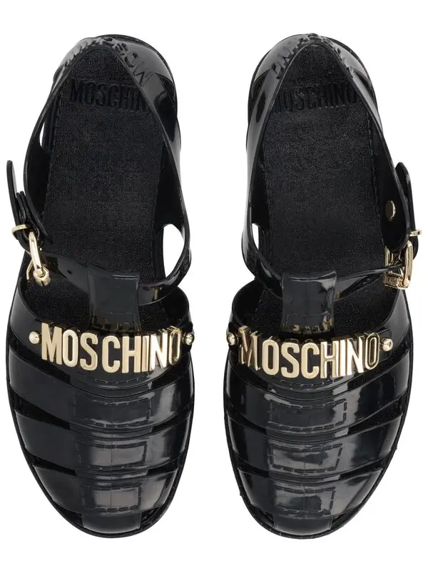 Moschino Jelly Sandals With Gold Tone Logo