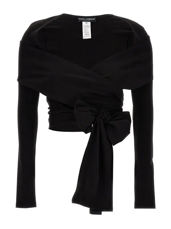 Dolce & Gabbana Stretch Fabric Cropped Top With Bow Detail - Black