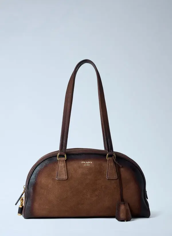 Prada Medium Suede Handbag - Brown
