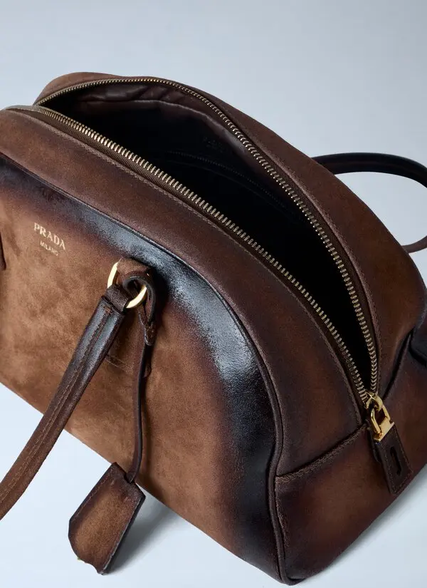 Prada Medium Suede Handbag - Brown