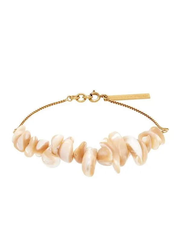 Dries Van Noten Irregular Shell And Brass Chain Bracelet - Silver