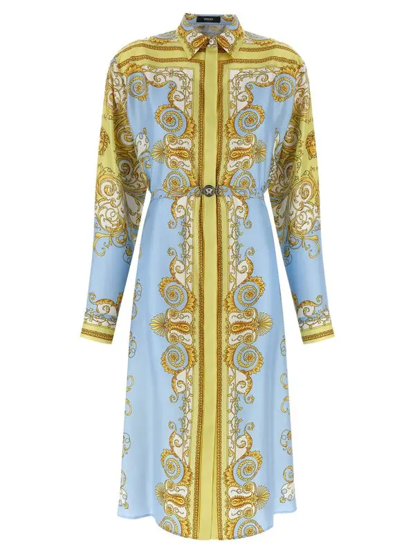Versace Spring Barocco Print Silk Twill Midi Dress