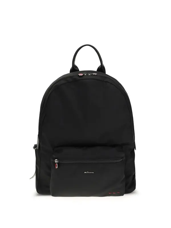 Kiton Nylon Backpack With Metallic Logo - Black