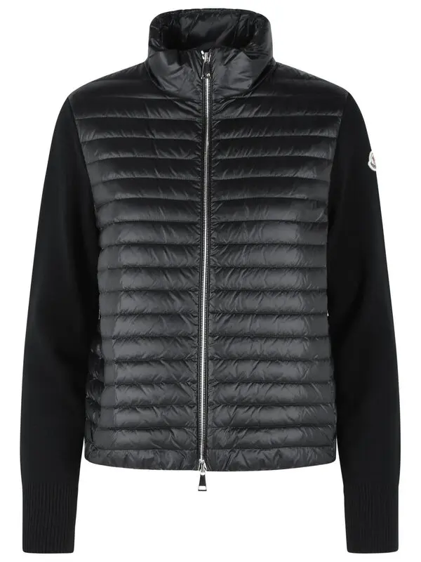 Moncler Padded Virgin Wool Cardigan With Zip Closure - Black