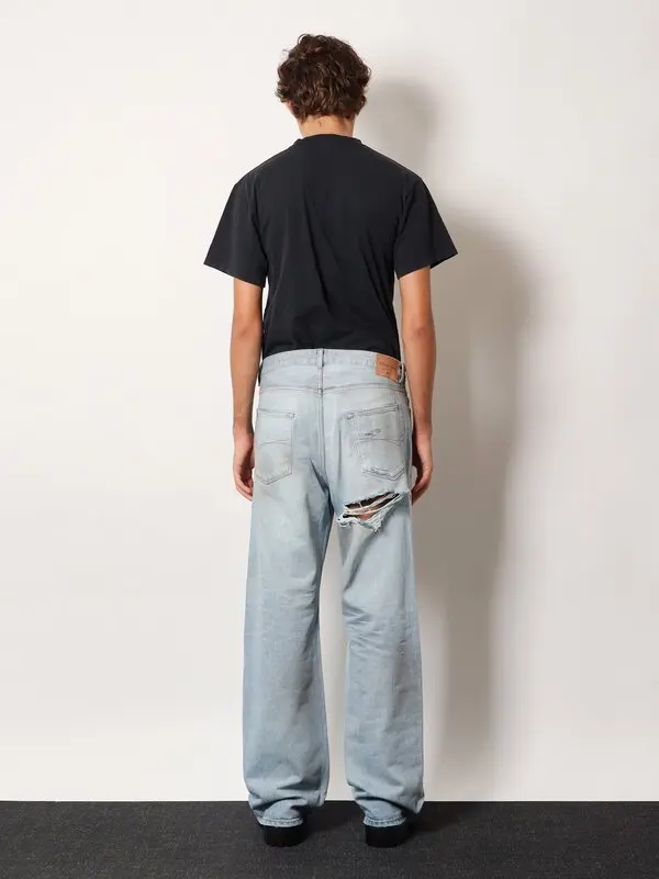 Balenciaga Wide Leg Distressed Jeans - Blue