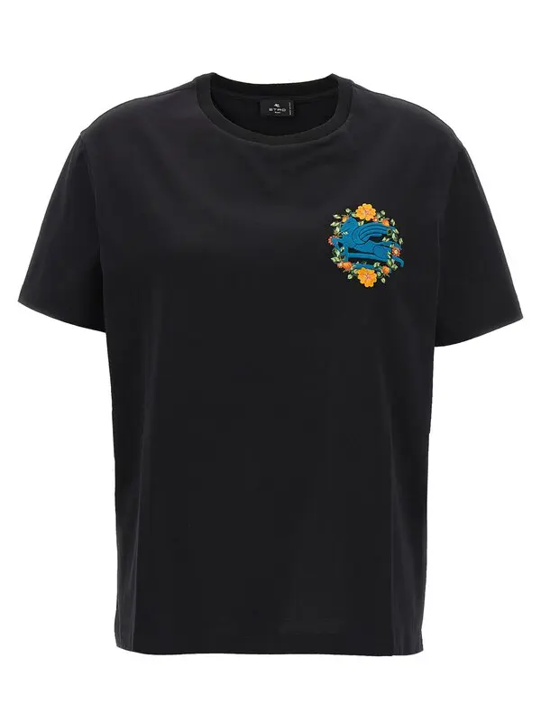 Etro Logo Embroidered Crewneck T-shirt - Black