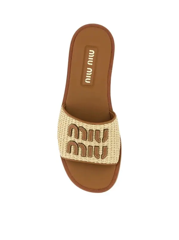 Miu Miu Raffia And Leather Lettering Slippers
