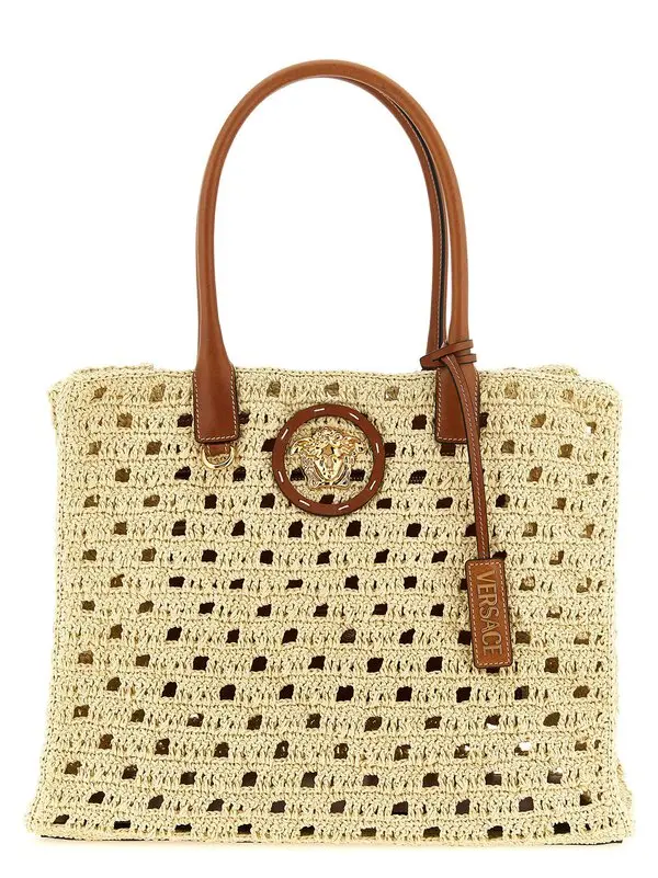 Versace La Medusa Raffia Shopper Bag - Cream