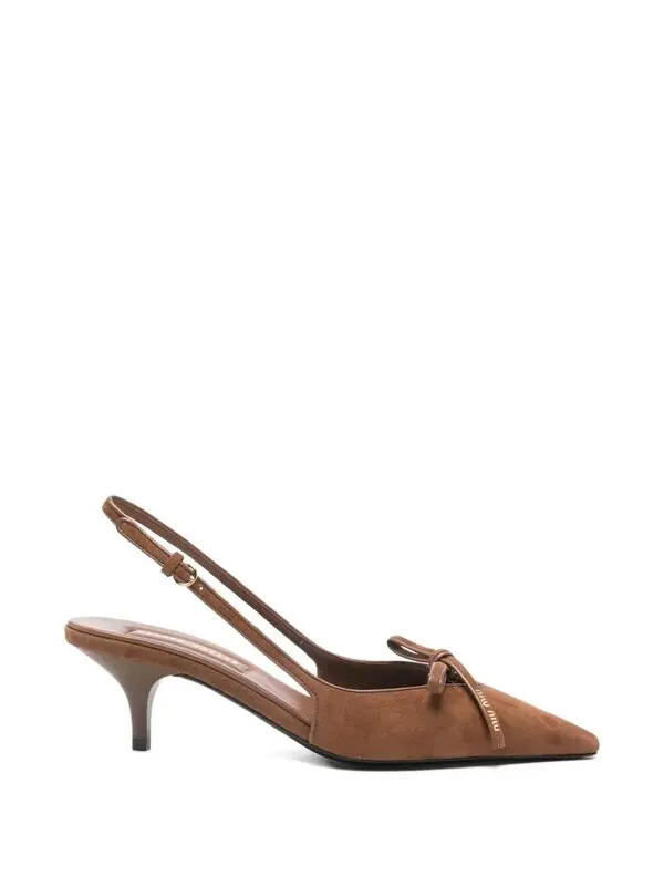 Miu Miu Suede Slingback Pumps With Bow Detailing - Brown