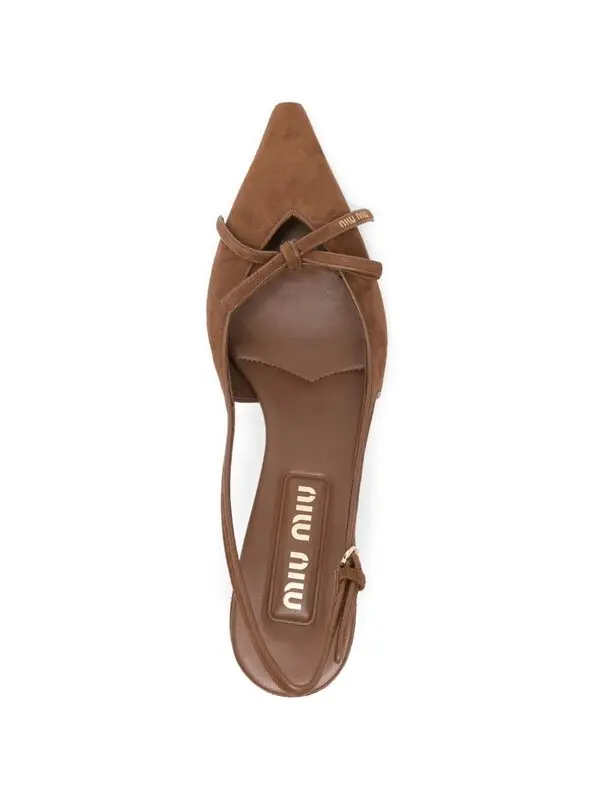 Miu Miu Suede Slingback Pumps With Bow Detailing - Brown