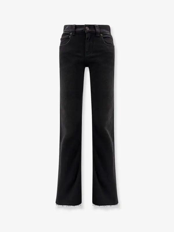 Balenciaga Black Denim Trousers With Frayed Edges - Multicolor