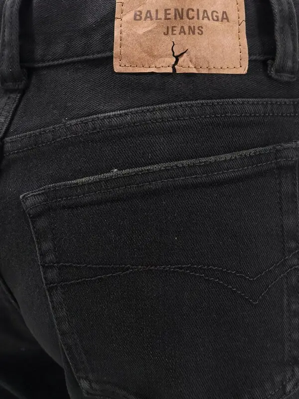 Balenciaga Black Denim Trousers With Frayed Edges