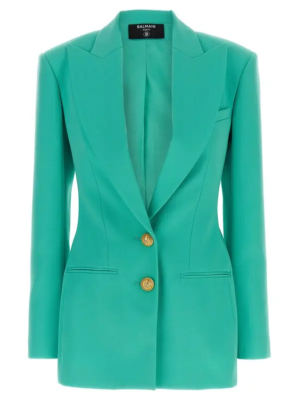 Balmain Logo Button Double-breasted Blazer - Blue
