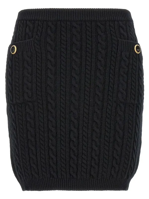 Alessandra Rich Wool Skirt With Button Detail - Black