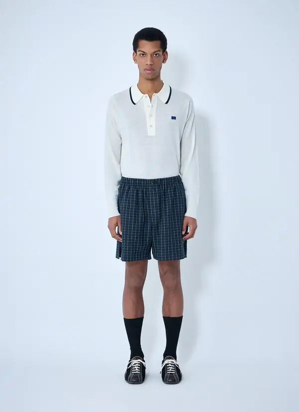 WALES BONNER Checked Linen Tailored Shorts - Blue