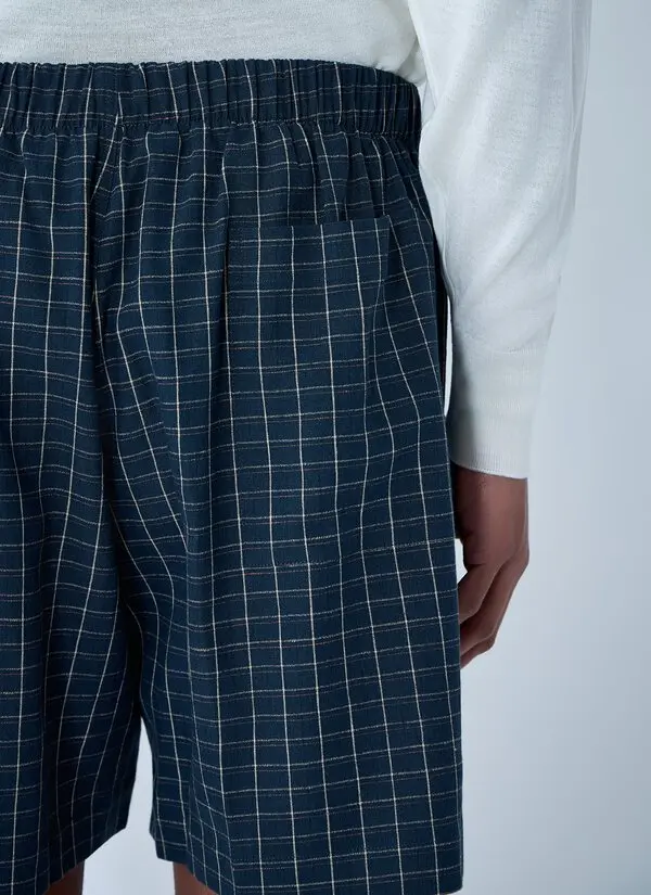 WALES BONNER Checked Linen Tailored Shorts - Blue