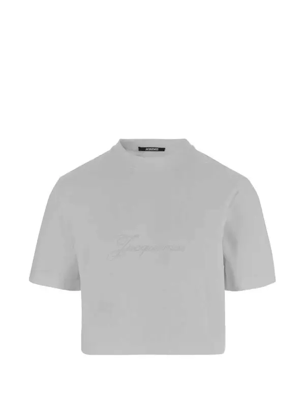 Jacquemus Cropped T-shirt With Embroidered Logo - Gray