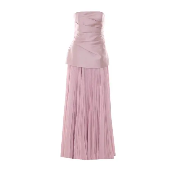 Solace London Claudette Maxi Dress Strapless Pleated Gown - Pink