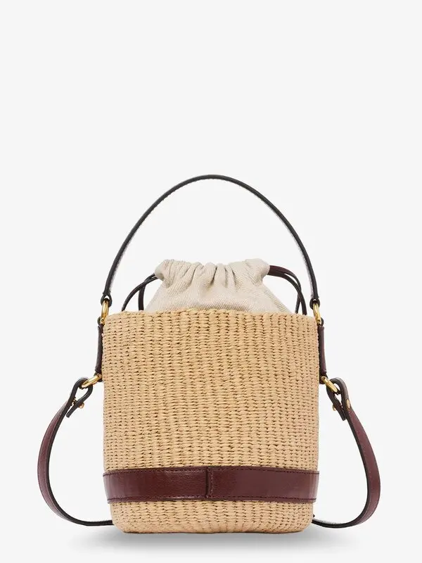 Chloé Raffia Bucket Bag With Leather Trim And Logo Charm - Multicolor